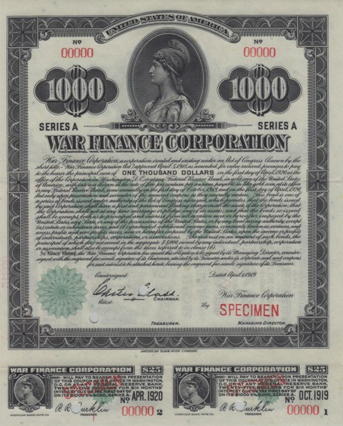 $1,000 War Finance Corporation Bond | Museum of American Finance